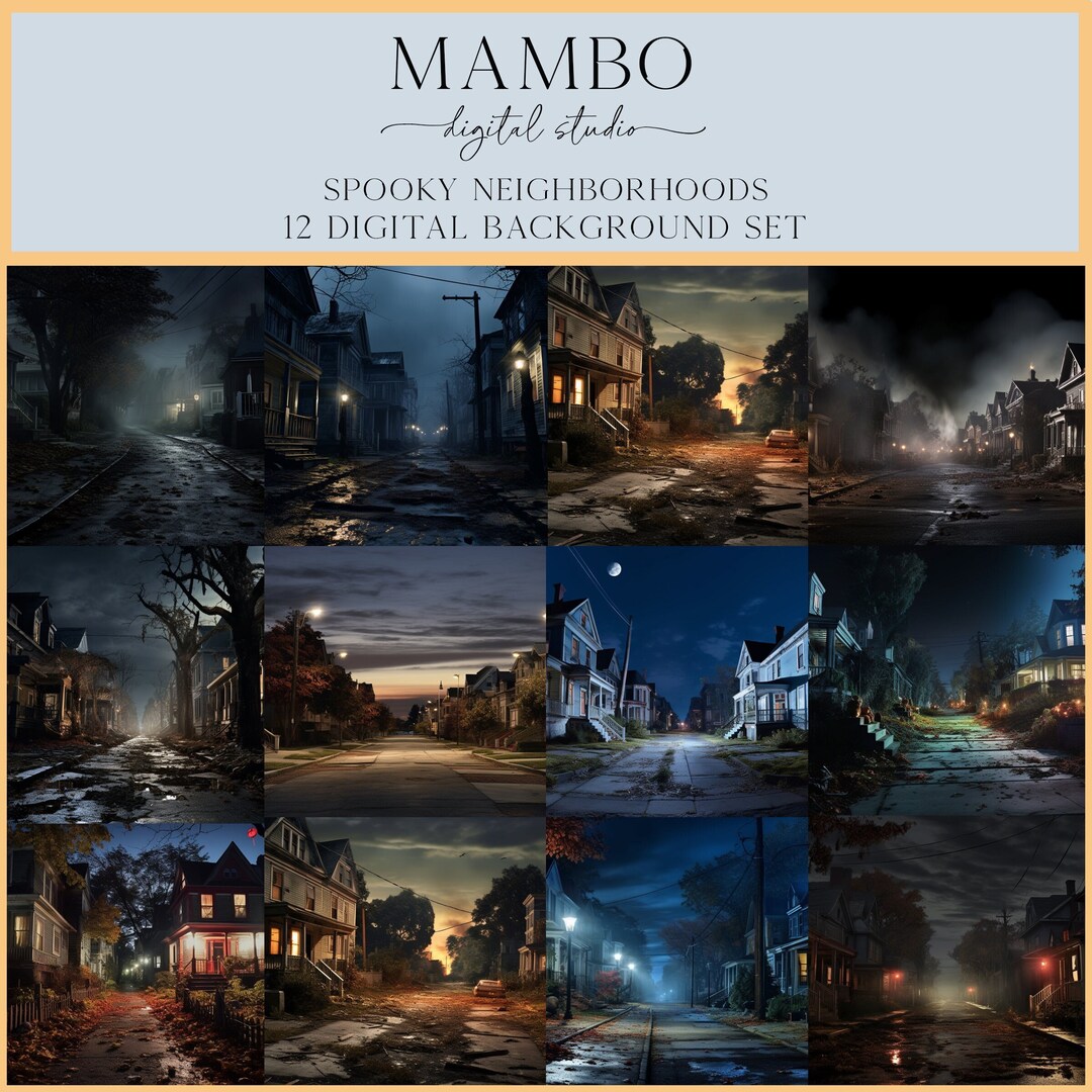Spooky Halloween Neighborhoods Digital Backdrop Set, Photoshop ...