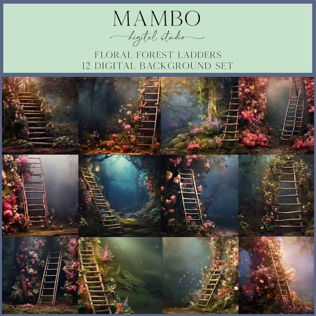 Floral Forest Ladders Digital Backdrop Set, Photoshop Background ...