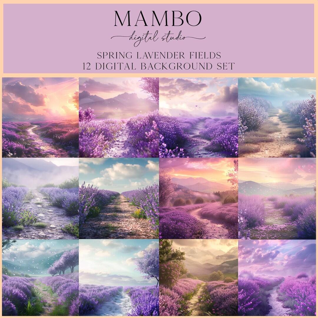 Spring Lavender Fields Digital Backdrop Set, Photoshop Background ...