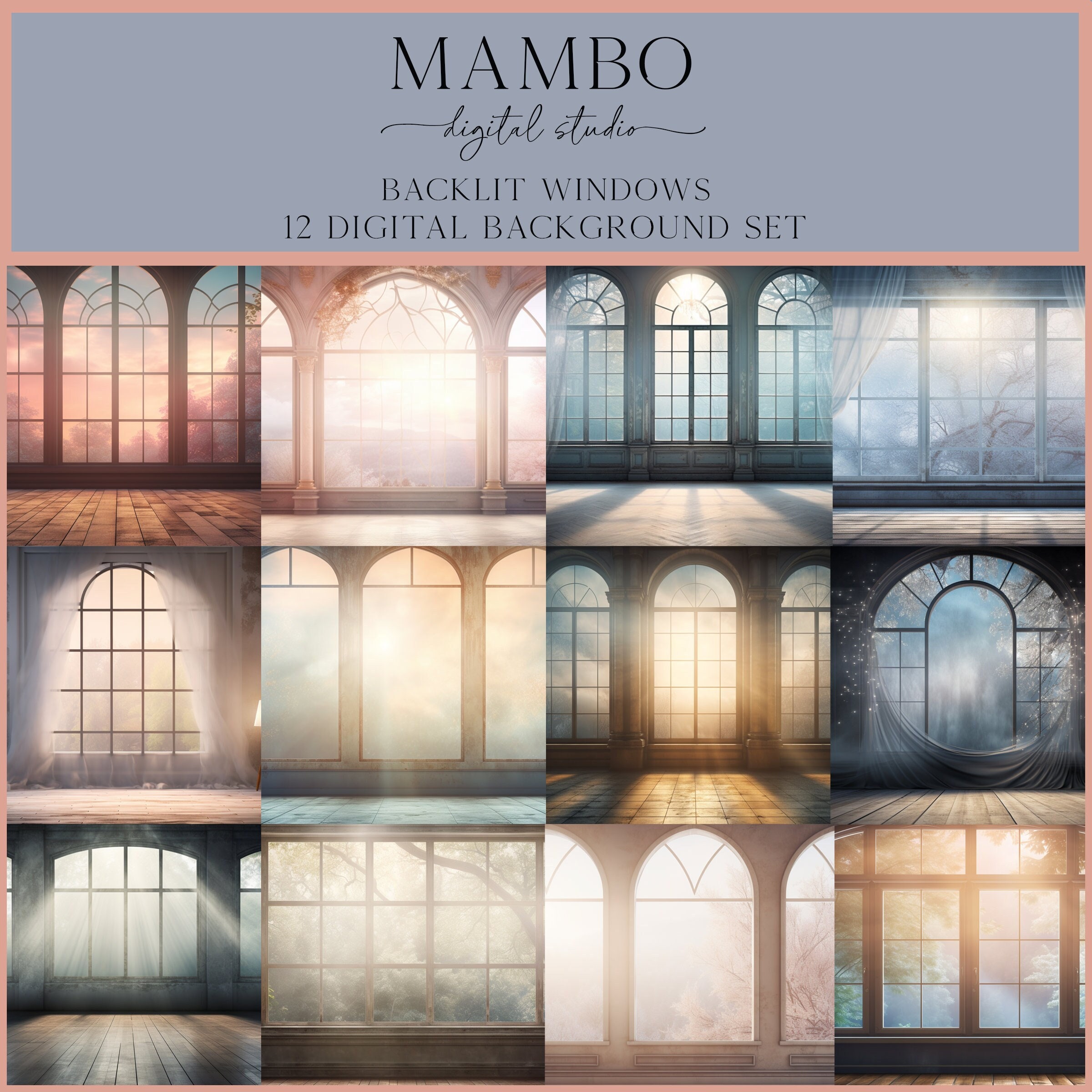 Backlit Windows Digital Backdrop Set Photoshop Background - Etsy