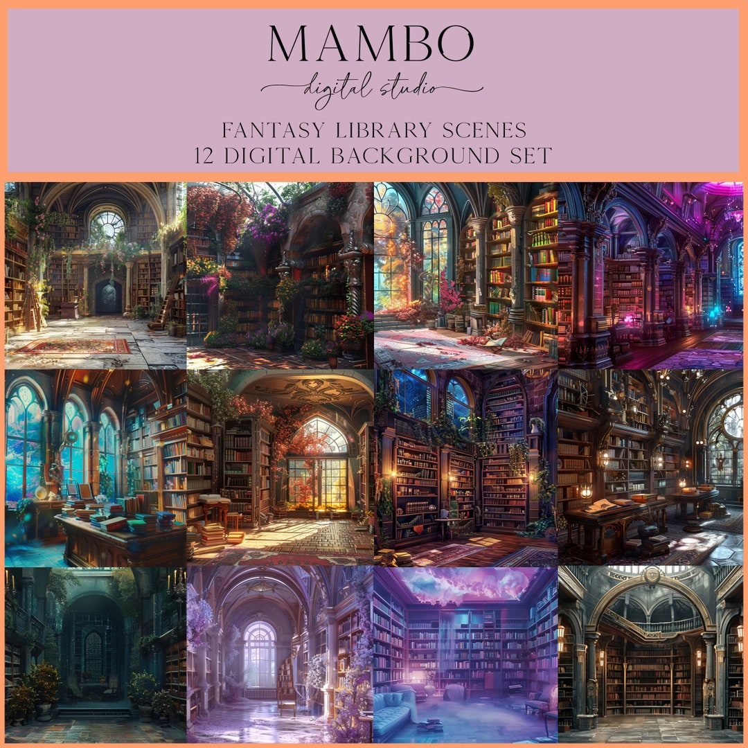 Fantasy Library Scenes Digital Backdrop Set, Photoshop Background ...