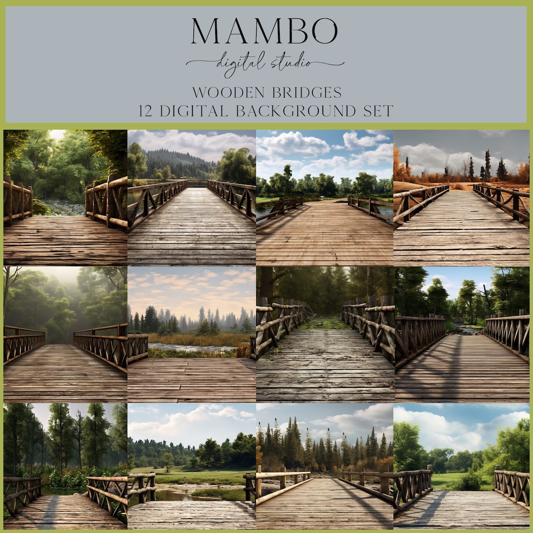 Wooden Bridges Digital Backdrop Set, Photoshop Background, Digital ...