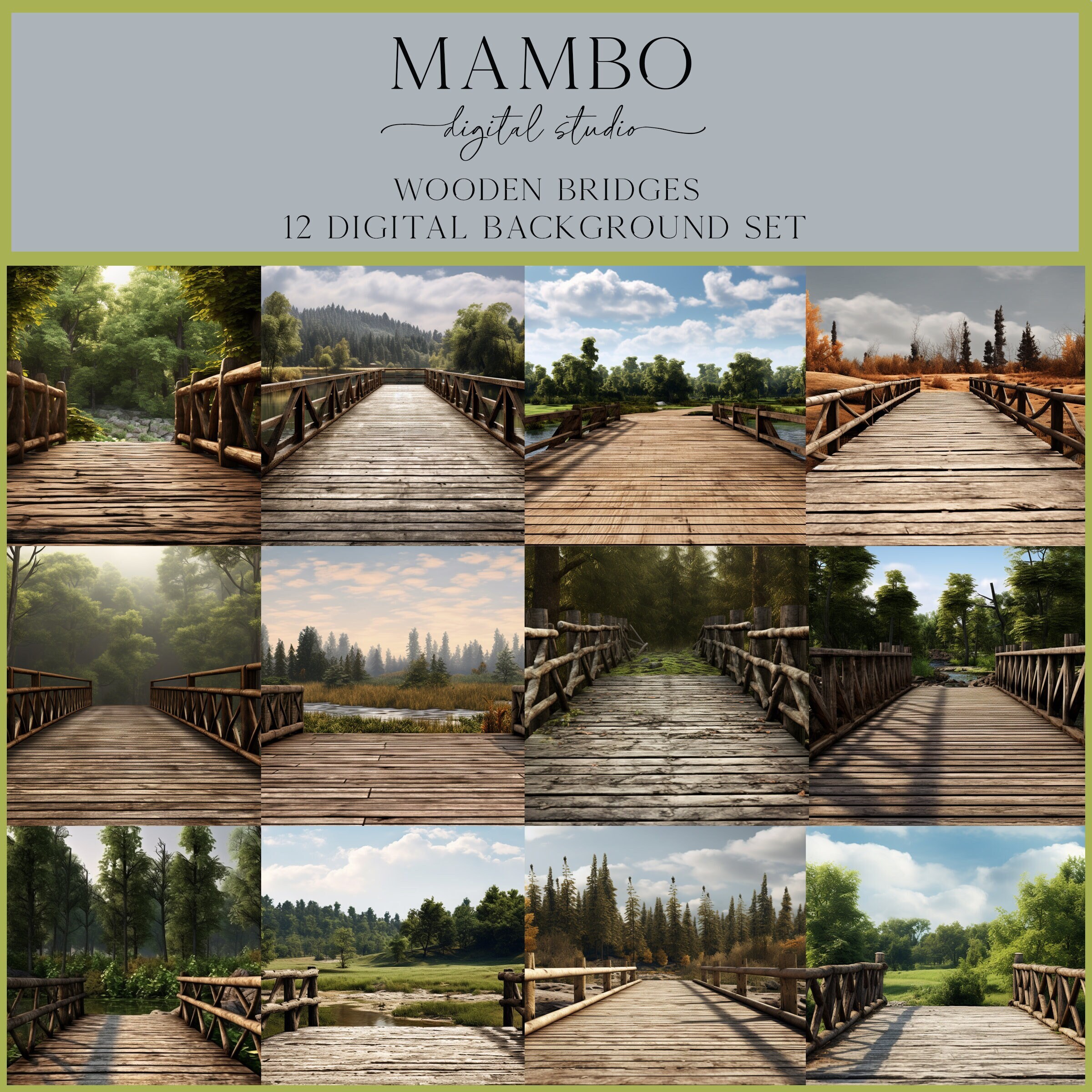 Wooden Bridges Digital Backdrop Set, Photoshop Background, Digital ...