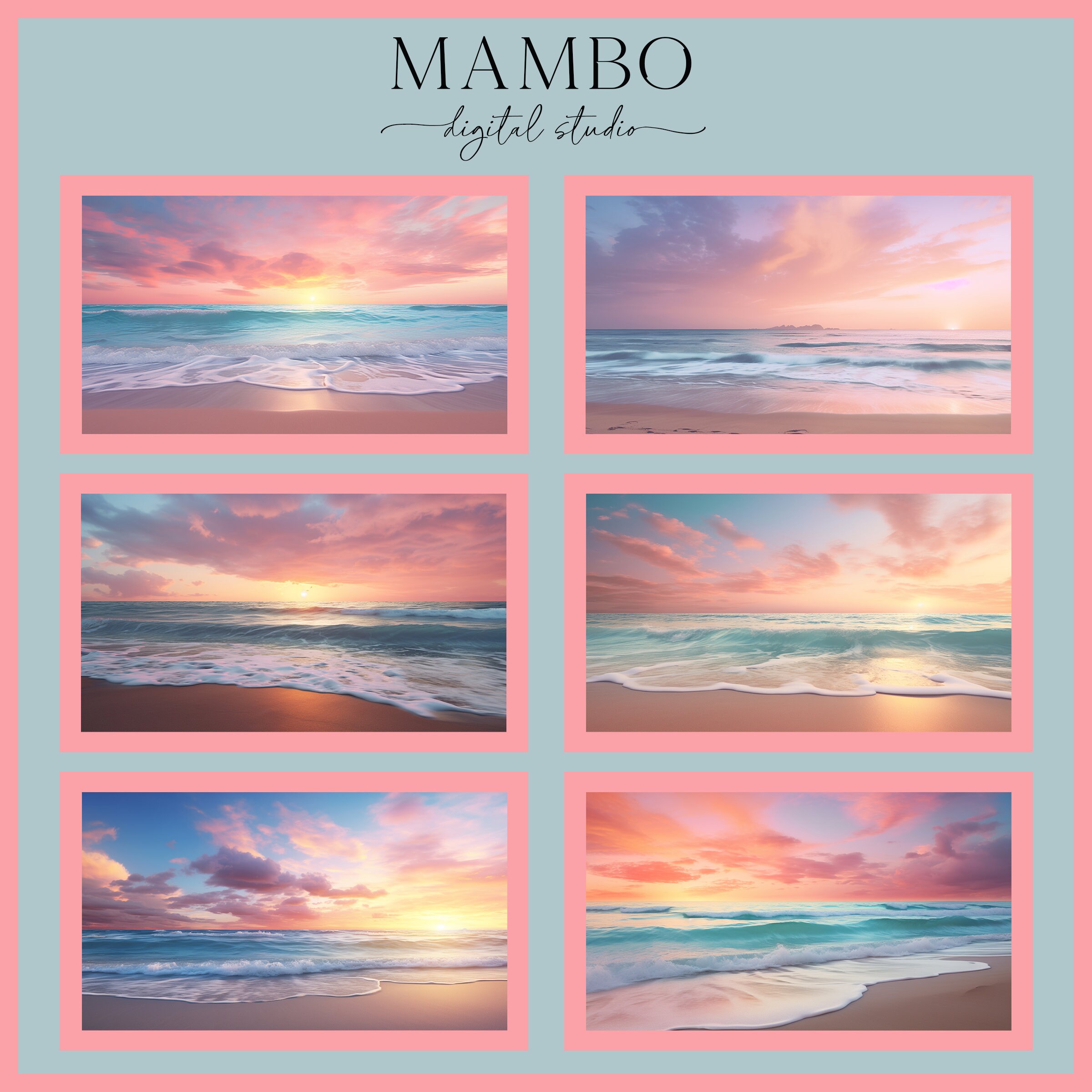 Pastel Beach Sunsets Digital Backdrop Set, Photoshop Background ...