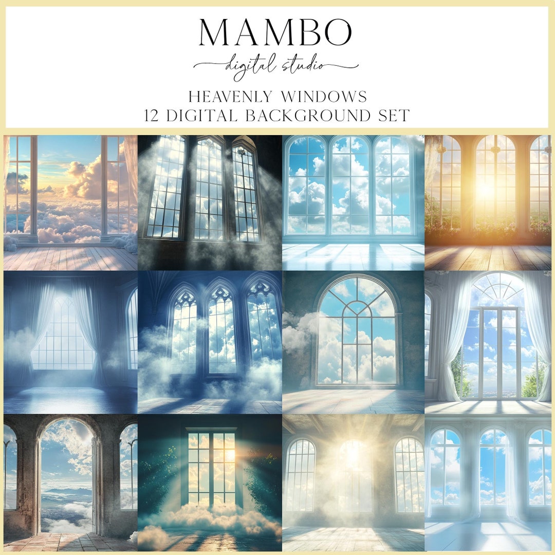 Heavenly Windows Digital Backdrop Set, Photoshop Background, Digital ...