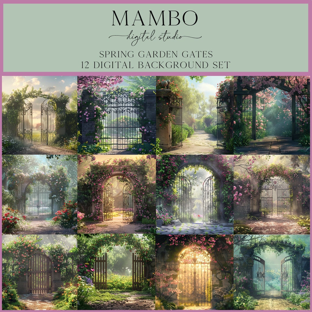 Spring Garden Gates Digital Backdrop Set, Photoshop Background, Digital ...