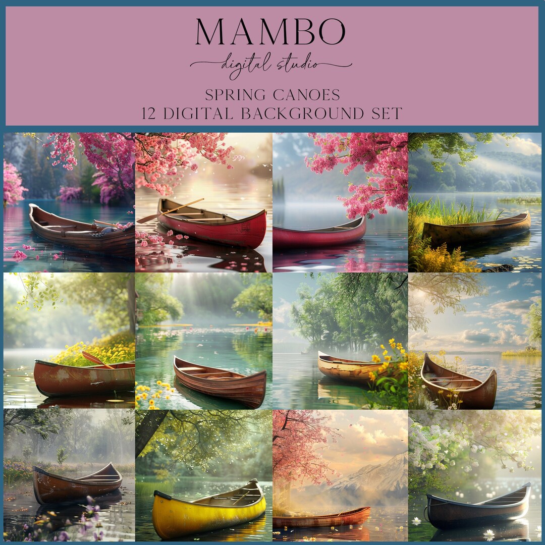 Spring Canoes Digital Backdrop Set, Photoshop Background, Digital ...