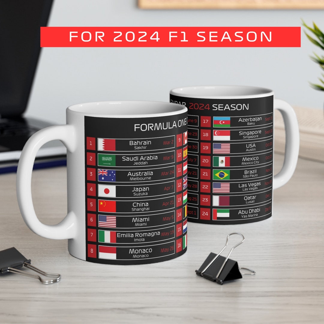 Formula 1 One 2024 Season Calendar Mug, F1 Racing Cup, Motorsport Grand ...