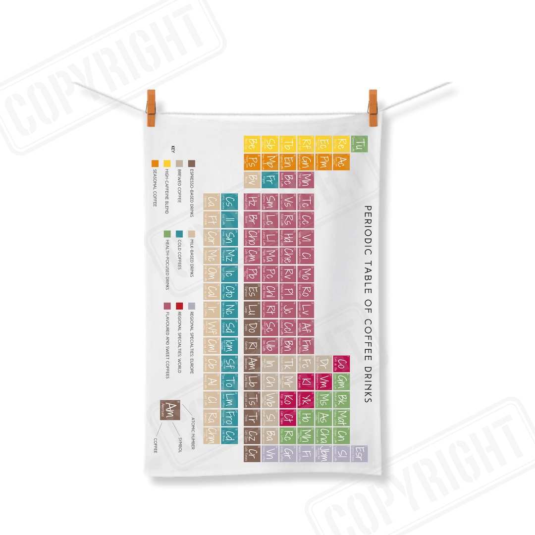 Periodic Table of Coffee Drinks Tea Towel, Gift Idea Coffee Lovers ...