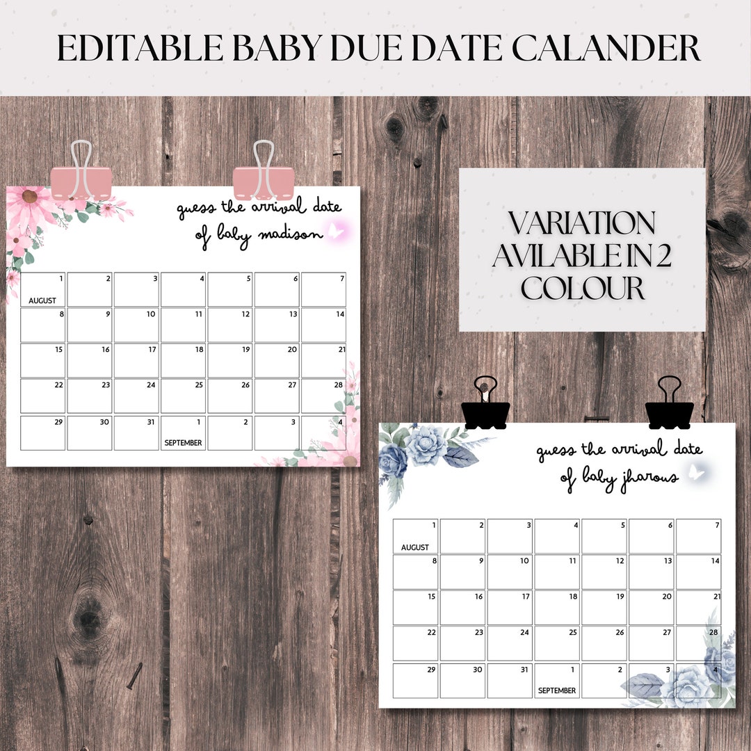 Editable Baby Due Date Calendar Game , Fun Baby Shower Activity ...