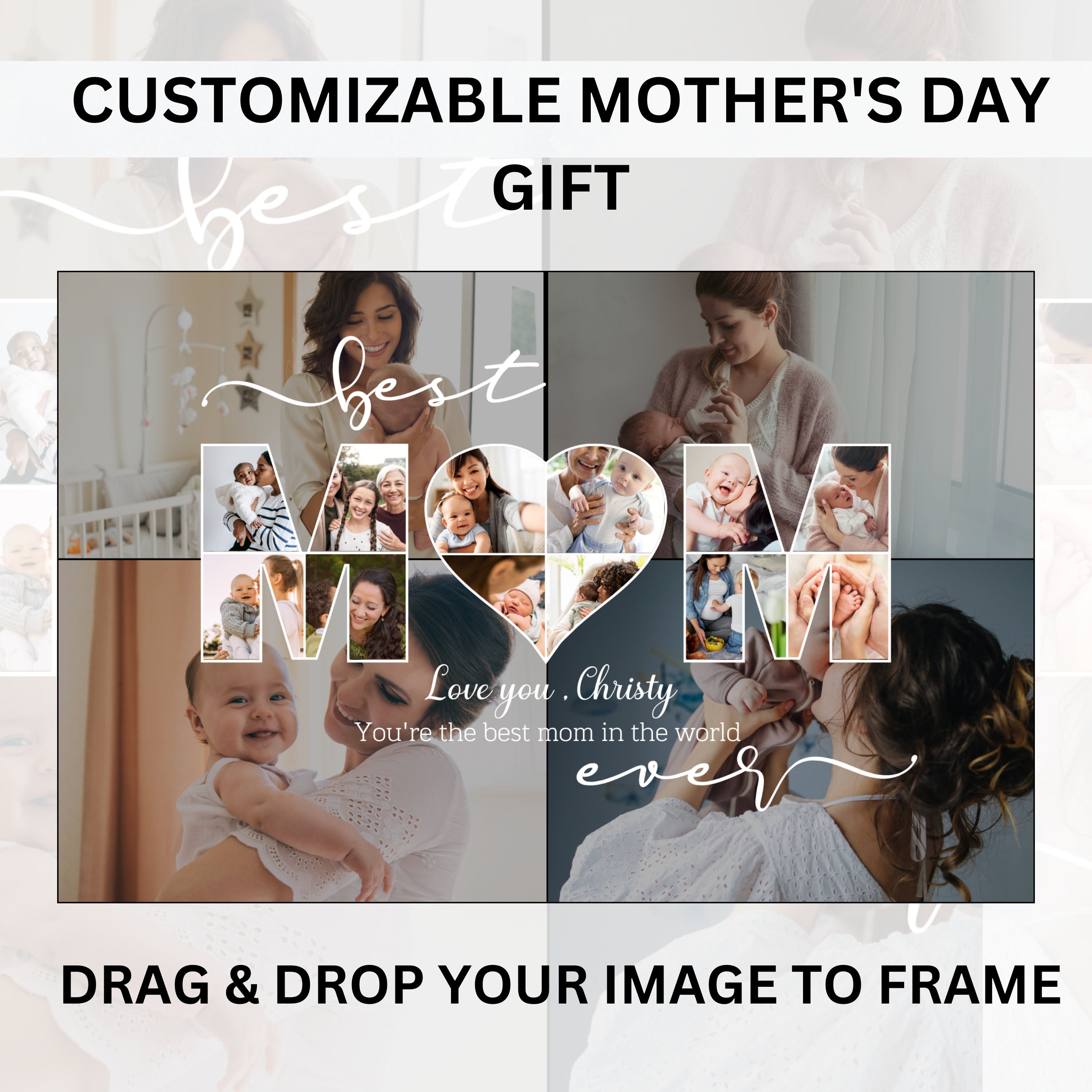 Mom Photo Frame Collage, Custom Photo Display, Canva Editable Gift for ...