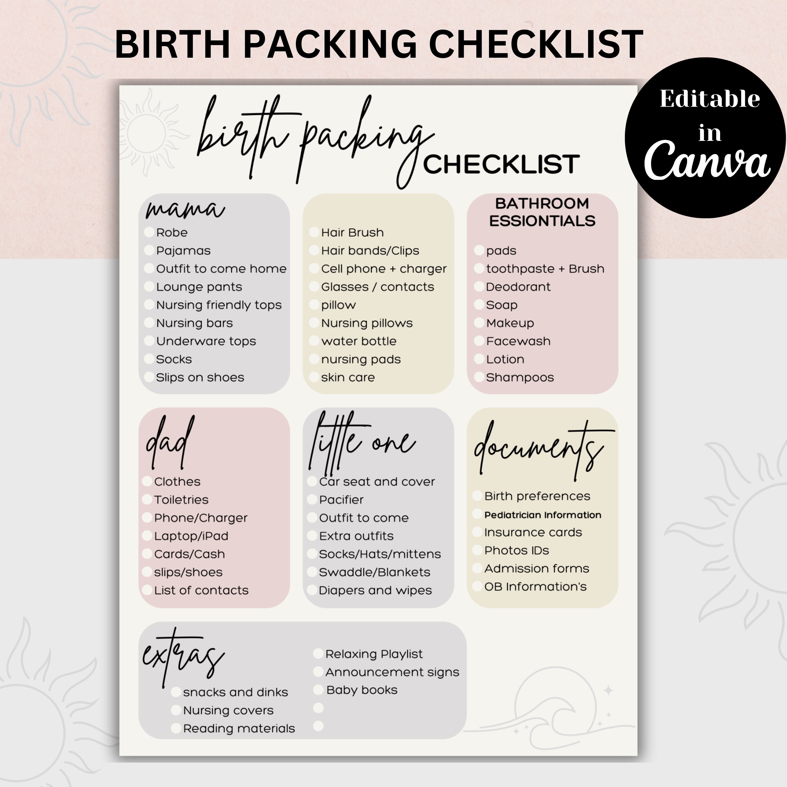 Labour and Delivery Hospital Bag Checklist, Birth Bag Packing List ...