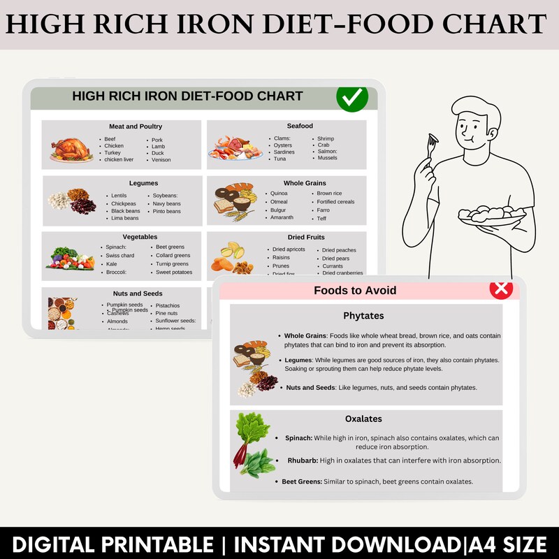 Iron Rich Foods Chart - Etsy