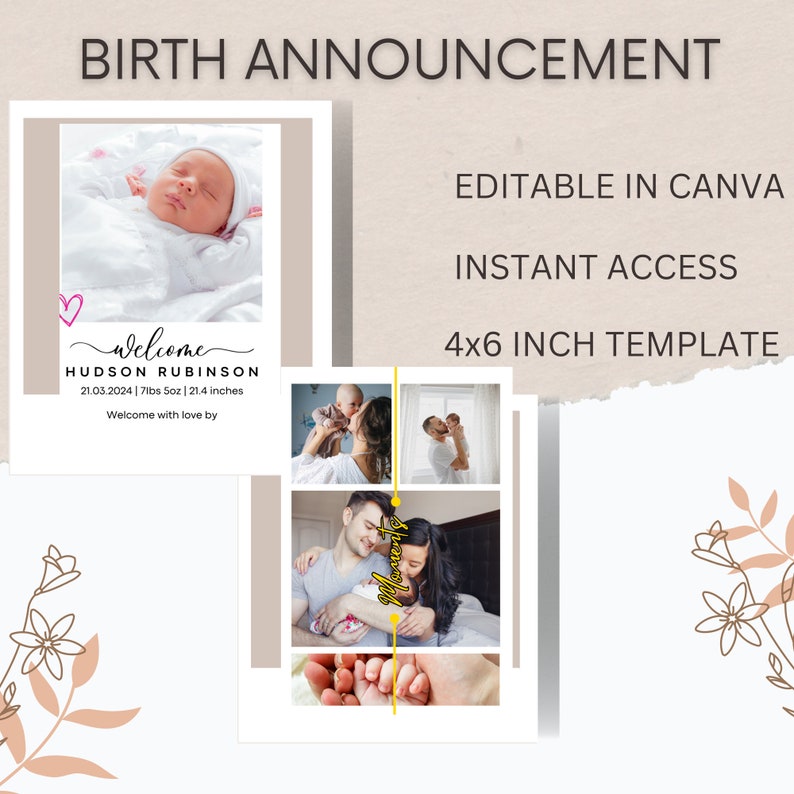 Baby Birth Announcement Template, New Born Baby Announcement Card With ...