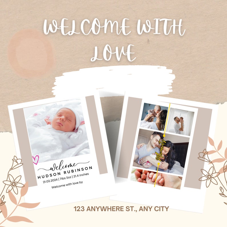 Baby Birth Announcement Template, New Born Baby Announcement Card With ...