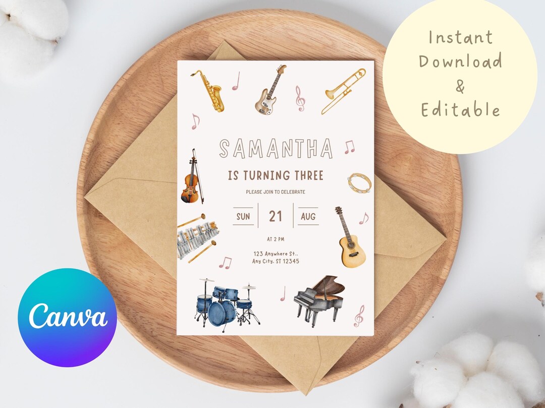Editable Music Birthday Invitation Canva Template Musical - Etsy