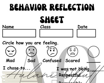 Behavior Reflection Sheet Elementary, Elementary Student Behavior ...