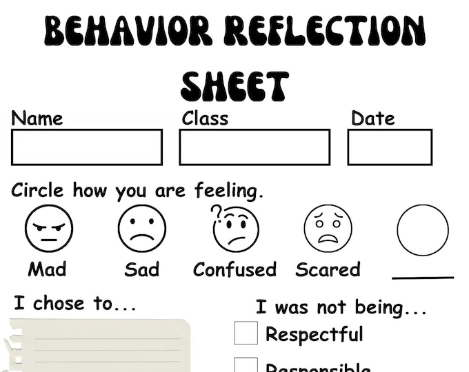 Behavior Reflection Sheet - Etsy