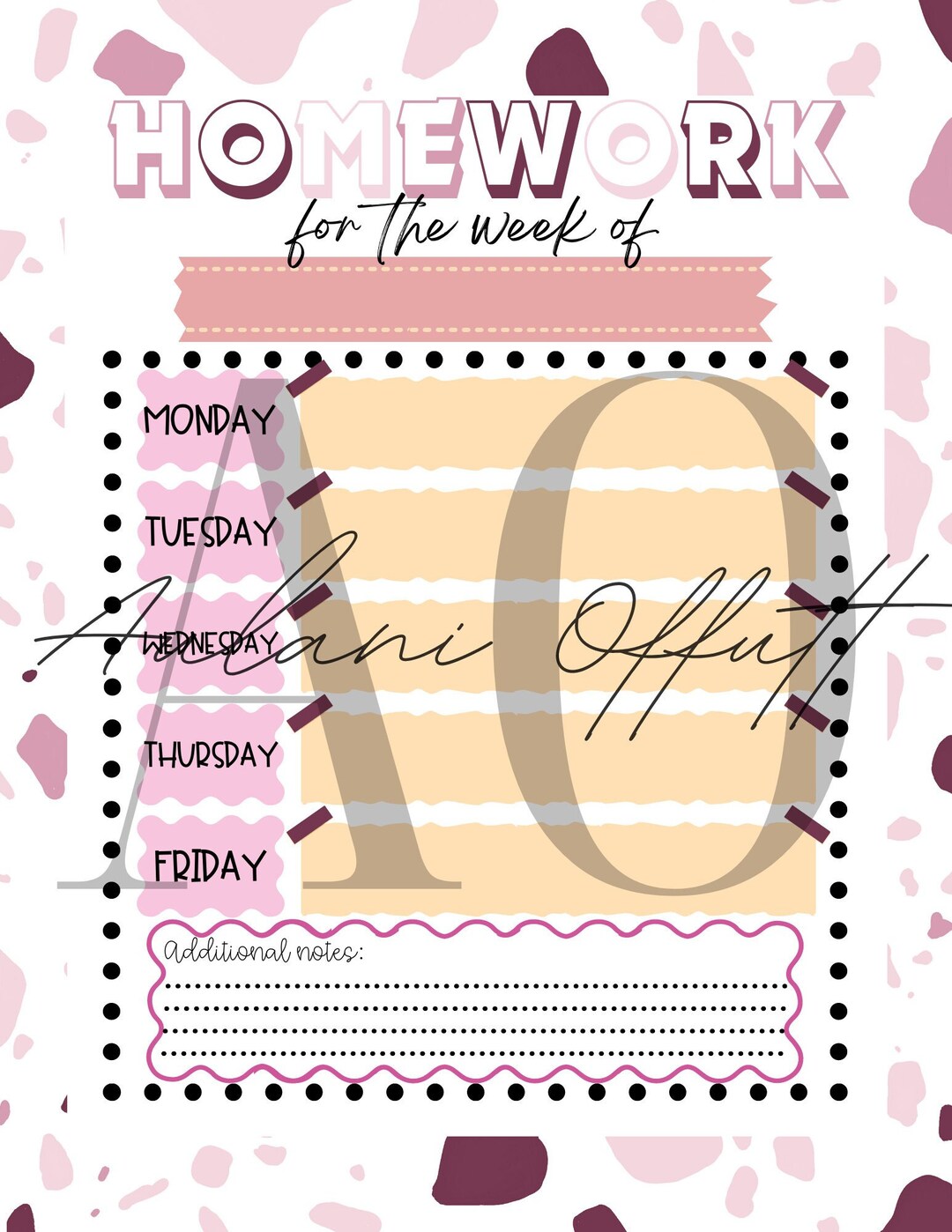 Weekly Homework Planner - Etsy