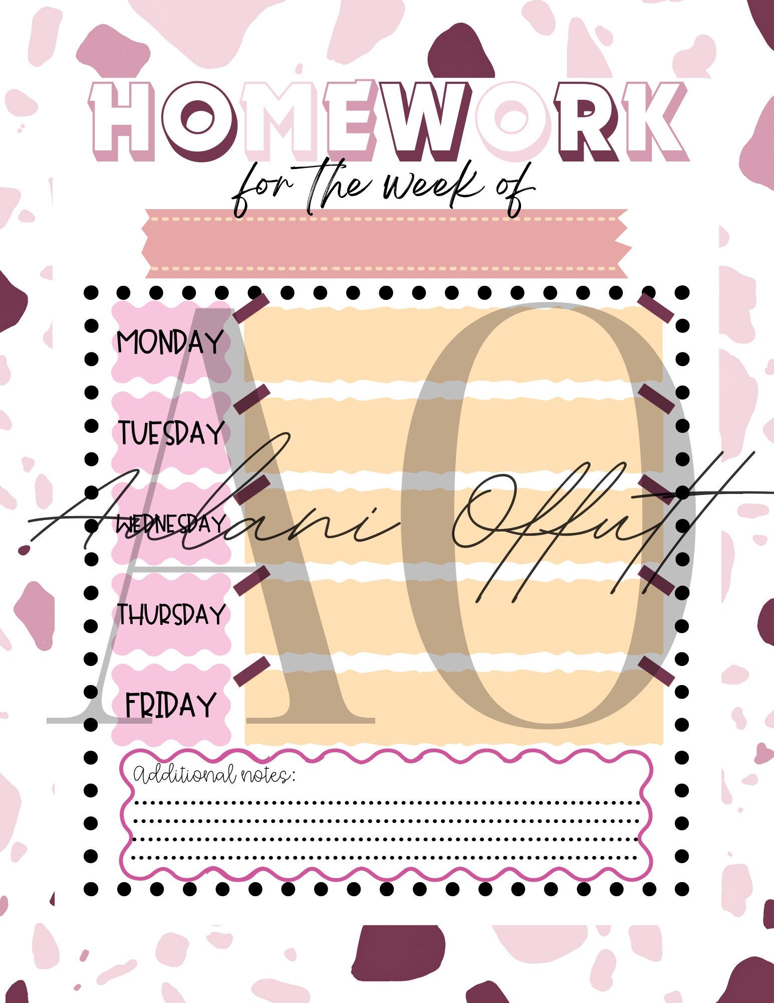 Weekly Homework Planner - Etsy