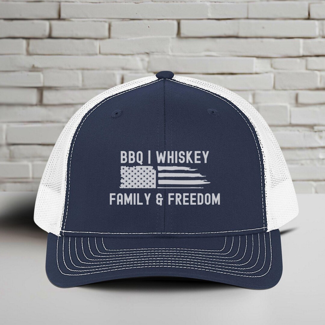 BBQ Whiskey Family and Freedom Embroidered Snapback Trucker Hat Mesh ...
