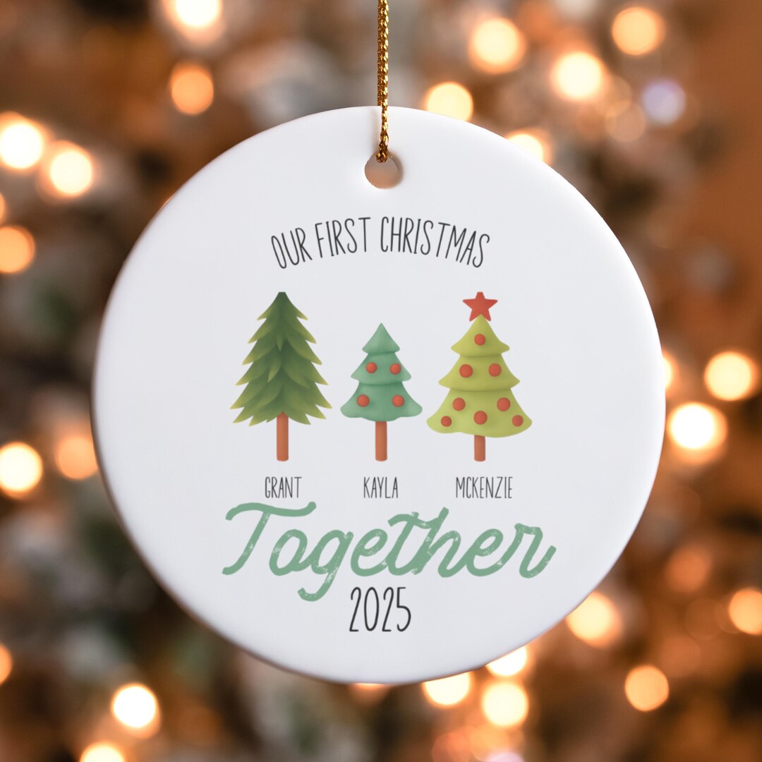 Modern Evergreen Trees Personalized Ornament Our First Christmas ...