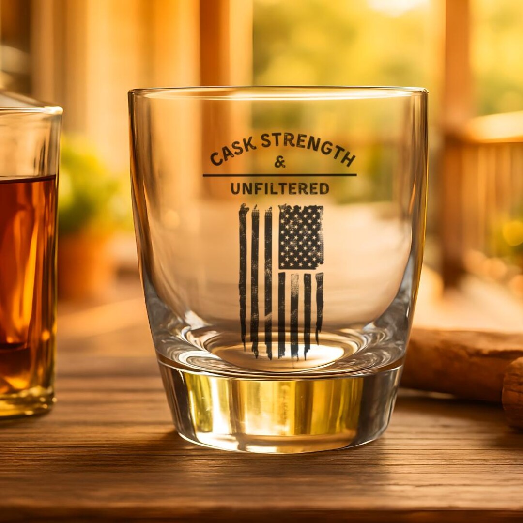 Etched Rocks Glass, Cask Strength & Unfiltered, Bourbon Whiskey Lover ...