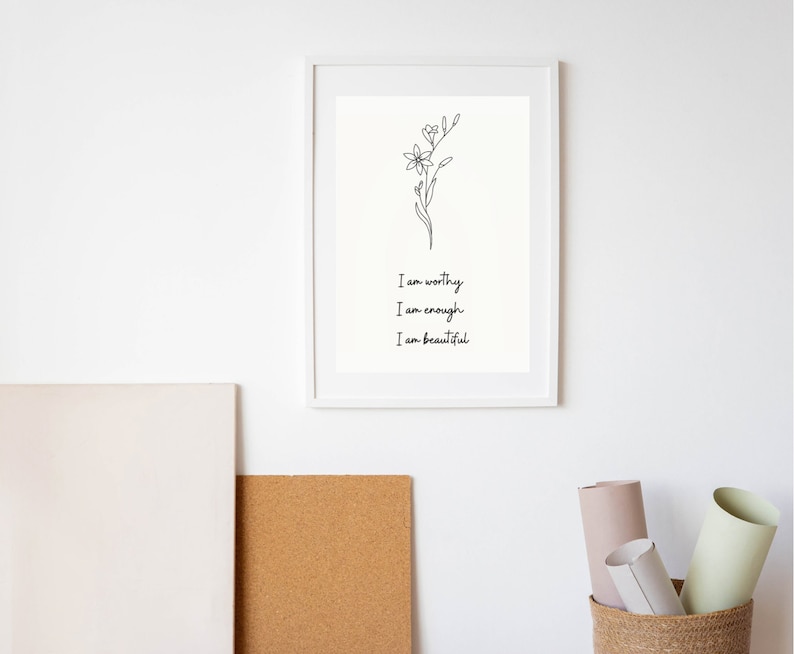 Minimalist Flower Affirmations Wall Art - Etsy