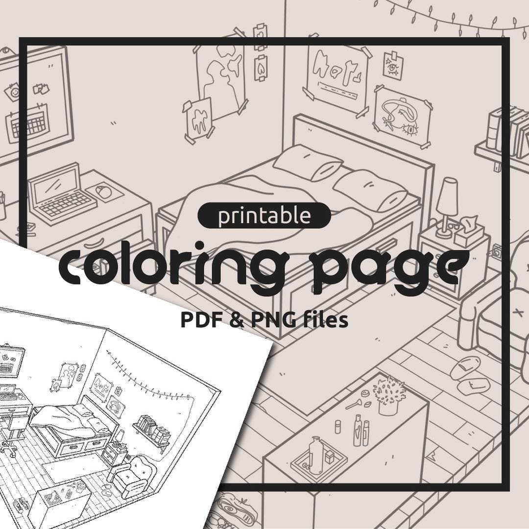 Printable Coloring Page for Adults - Apartments in Your 20s - Bedroom ...
