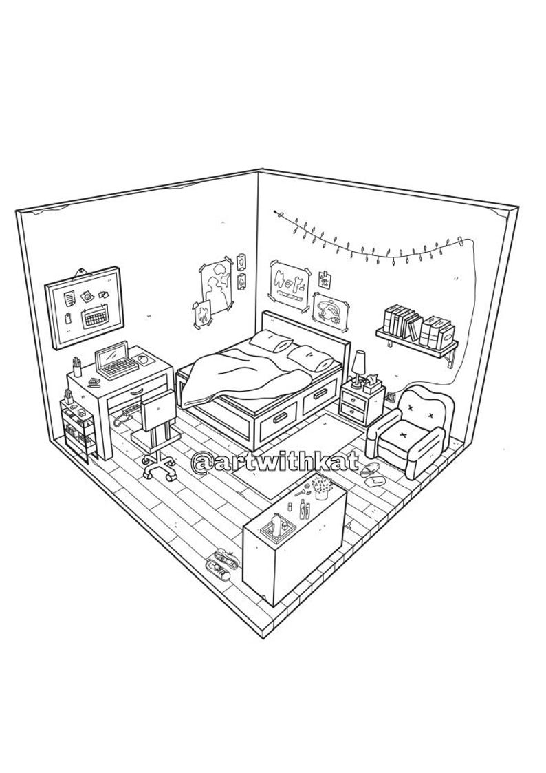 Printable Coloring Page for Adults - Apartments in Your 20s - Bedroom ...