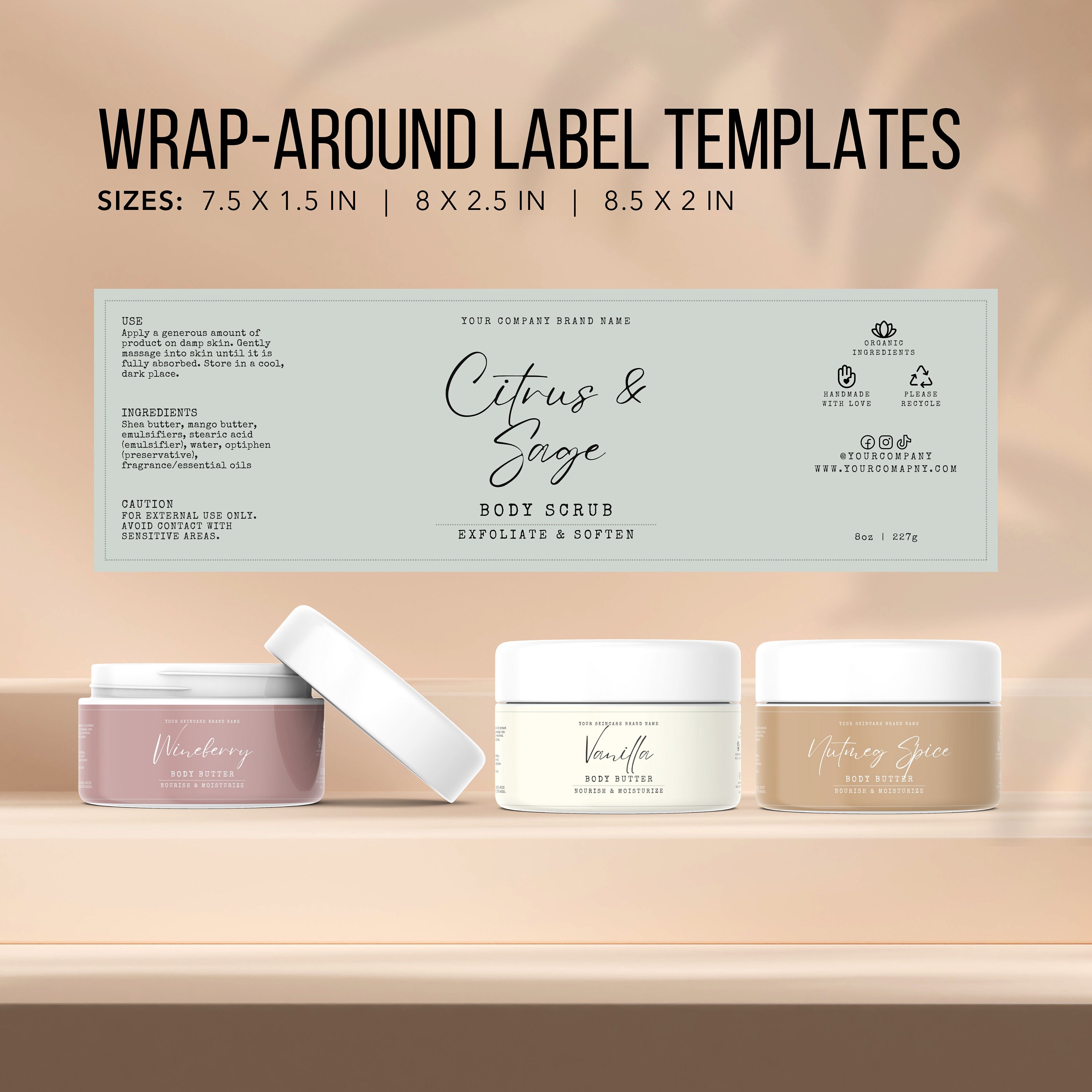 Soft Boho Editable Canva Jar Label Template | Skincare and Cosmetics ...