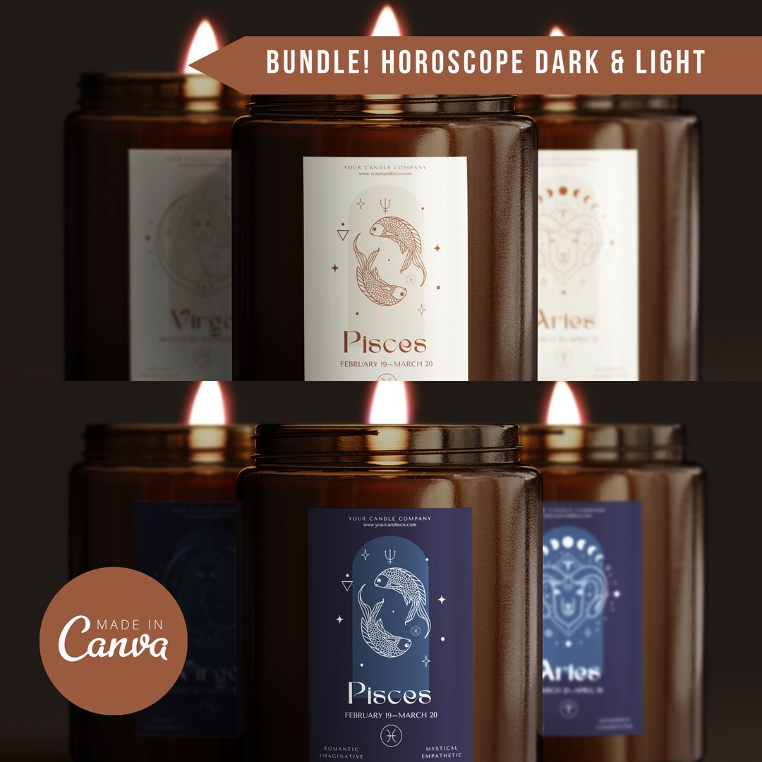Zodiac Editable Canva Candle Label Template | Astrology Label Design ...