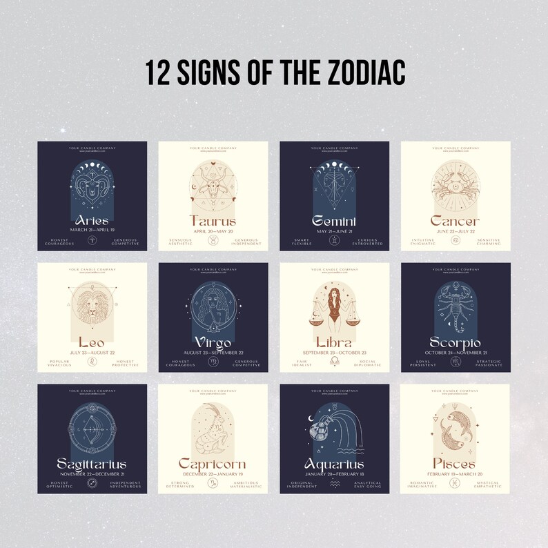 Zodiac Editable Canva Candle Label Template | Astrology Label Design ...