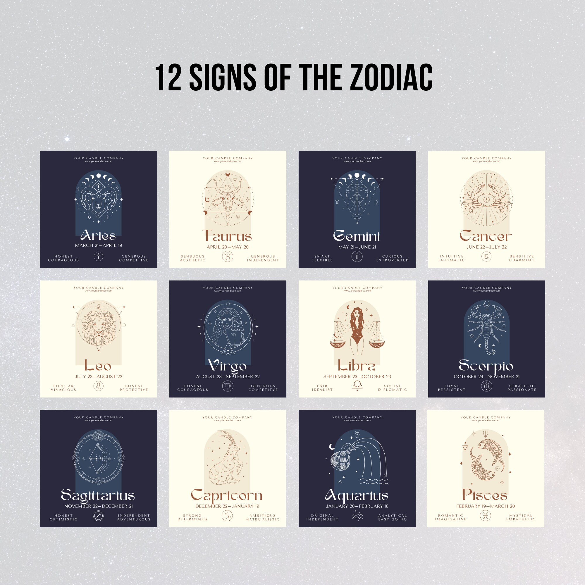 Zodiac Editable Canva Candle Label Template | Astrology Label Design ...