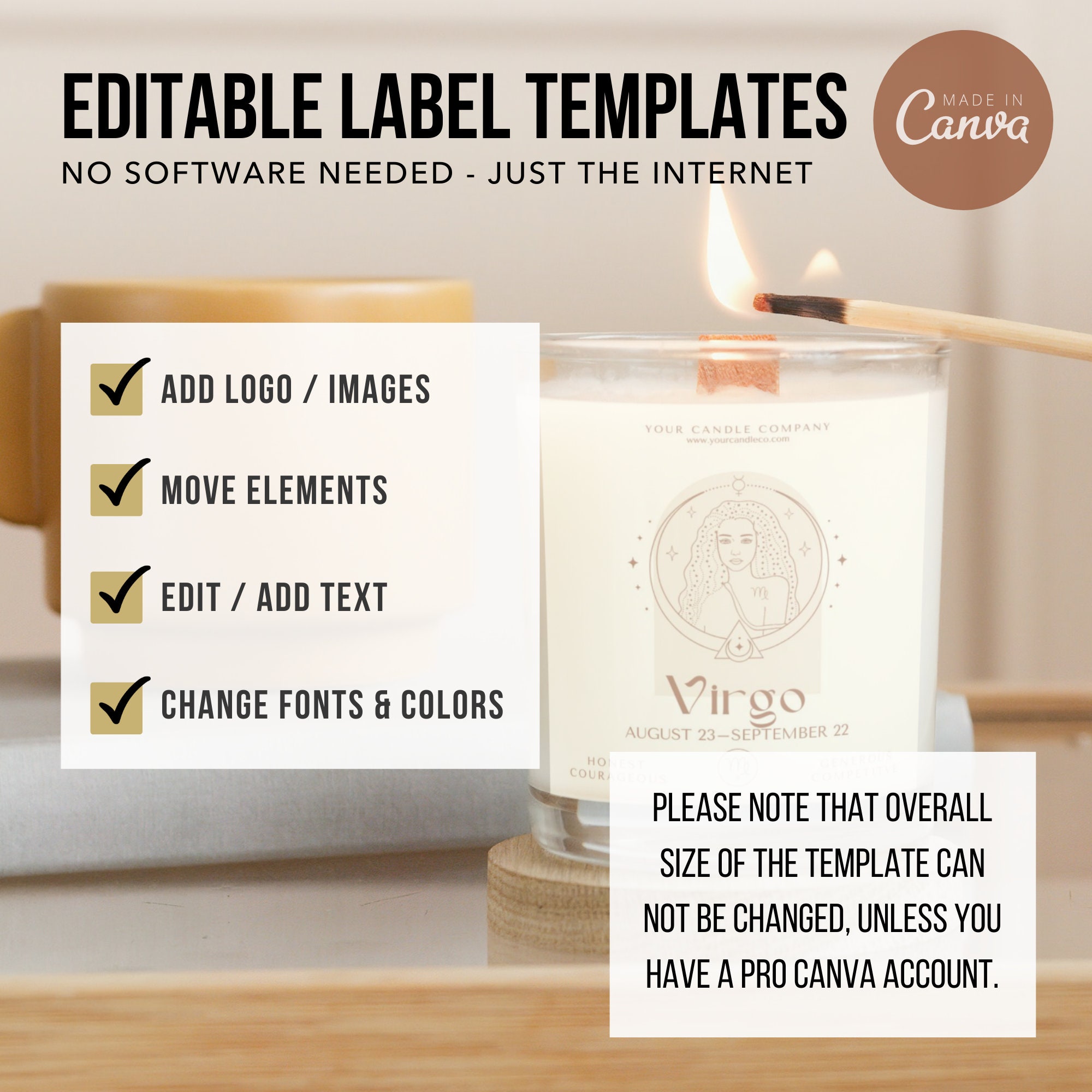 Zodiac Editable Canva Candle Label Template Astrology Label Design ...
