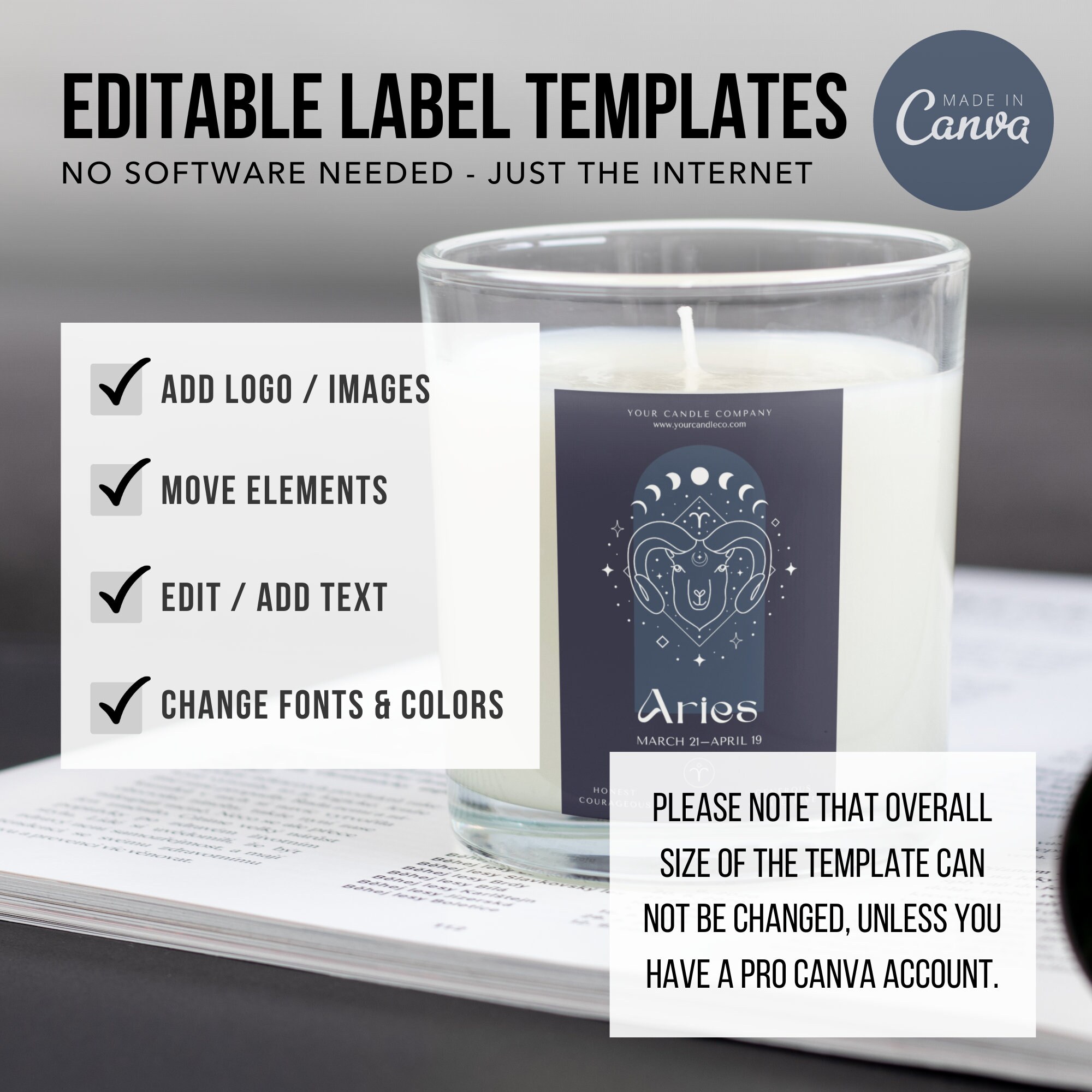 Zodiac Editable Canva Candle Label Template | Astrology Label Design ...