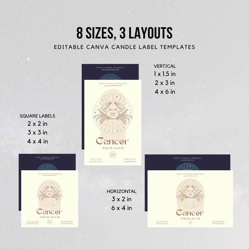 Zodiac Editable Canva Candle Label Template | Astrology Label Design ...