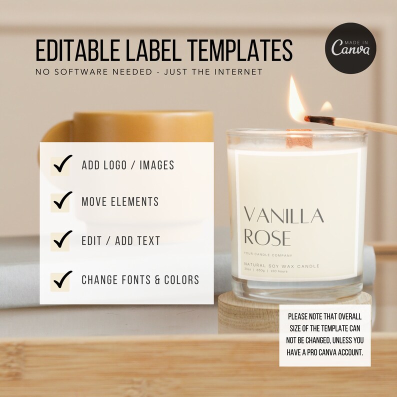 Modern Editable Canva Candle Label Template | Simple Candle Label ...