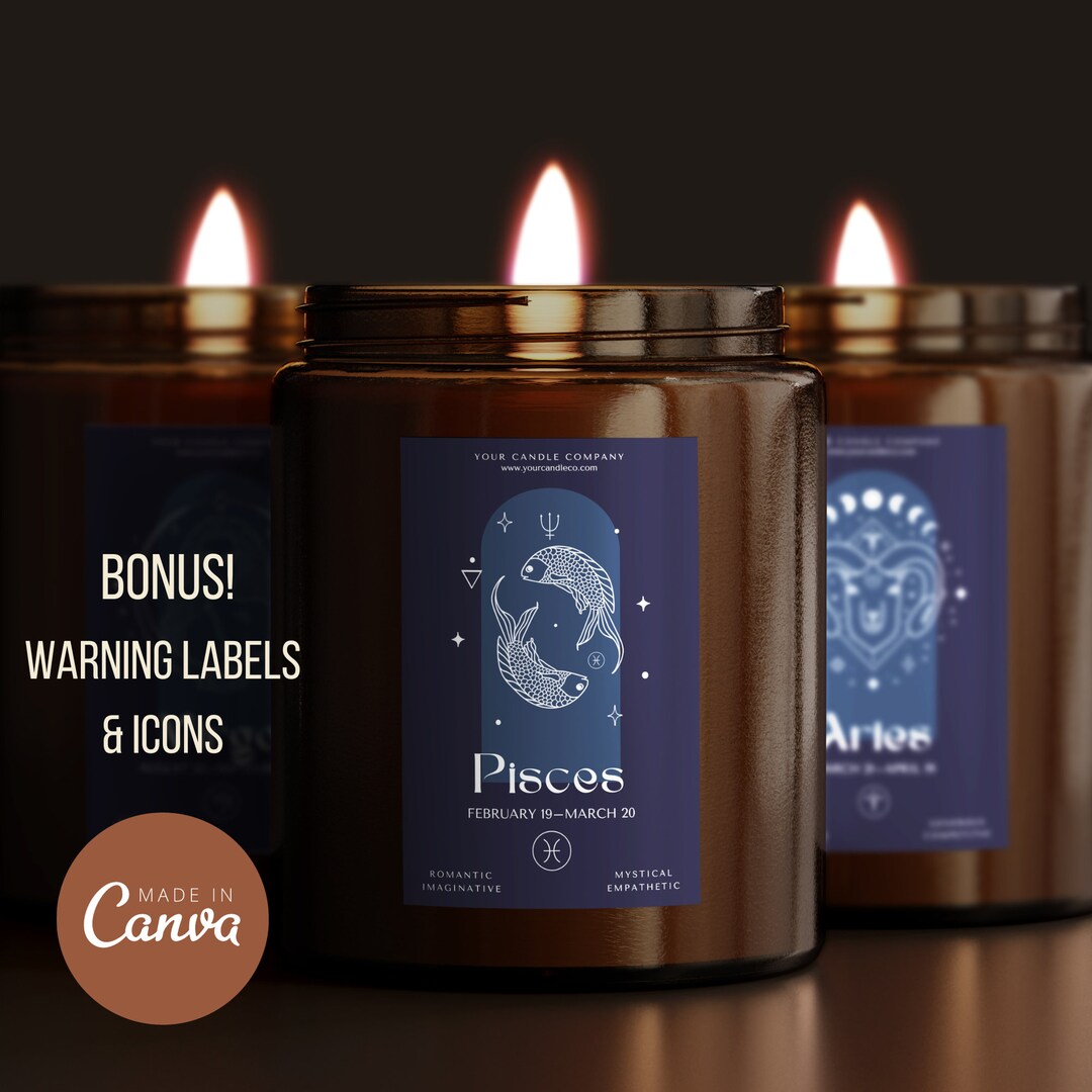 Zodiac Editable Canva Candle Label Template | Astrology Label Design ...