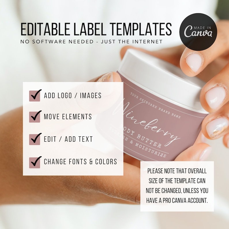 Soft Boho Editable Canva Jar Label Template | Skincare and Cosmetics ...