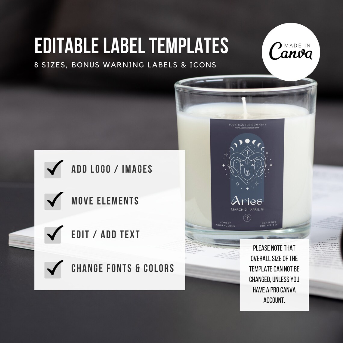 Zodiac Editable Canva Candle Label Template Astrology Label Design ...