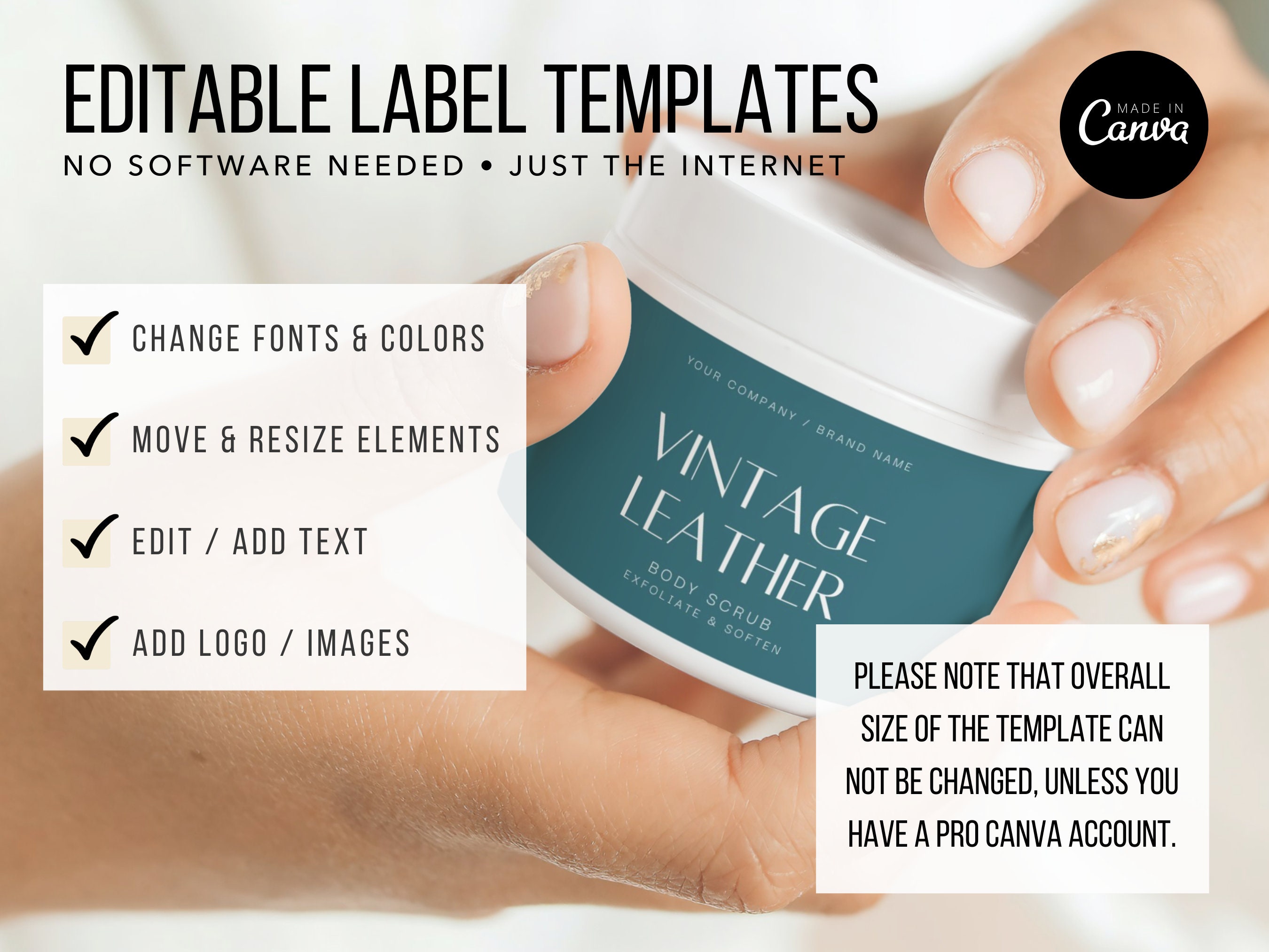 Modern Editable Canva Jar Label Template | Minimalist Skincare and ...