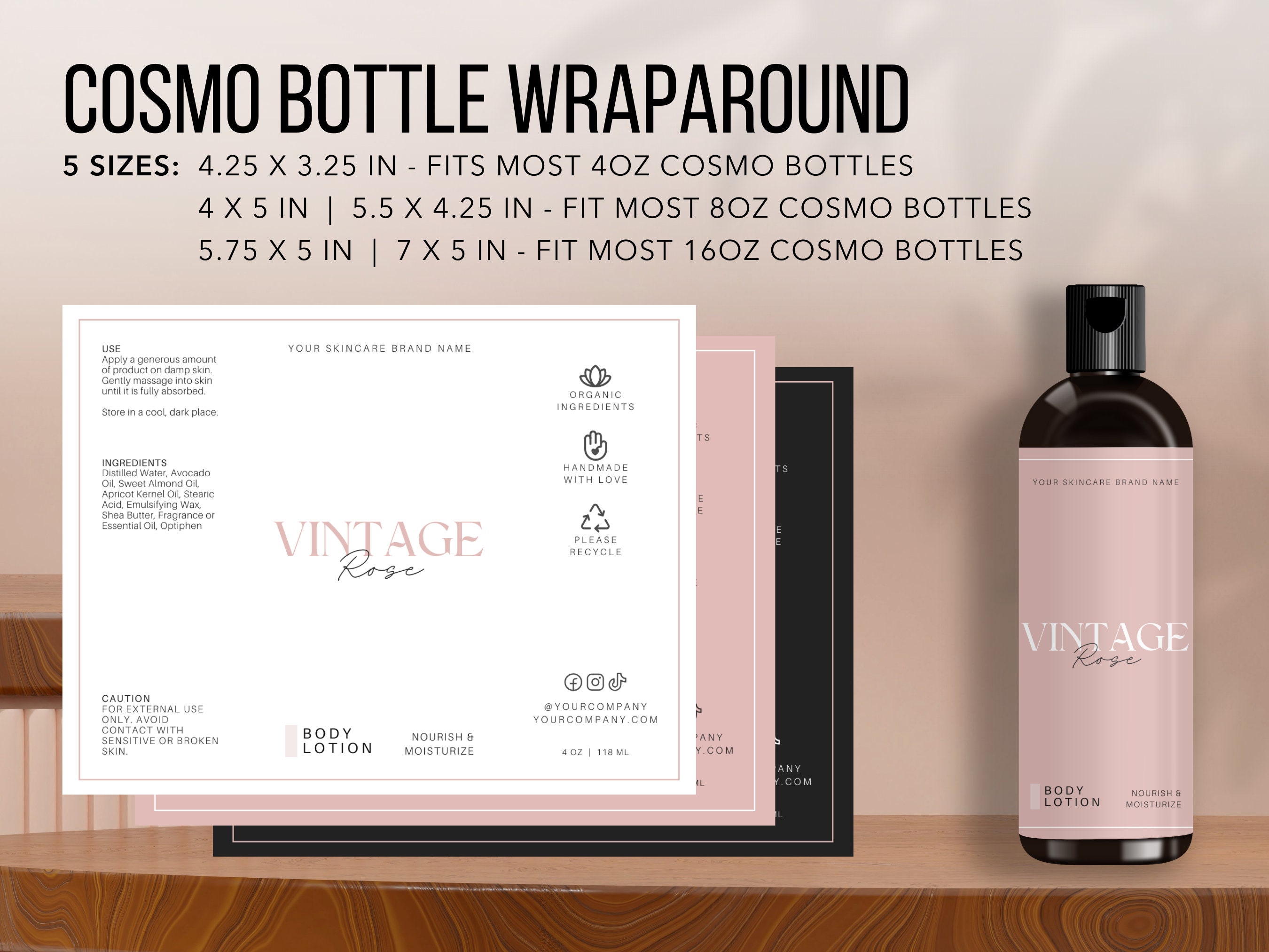 Elegant Editable Canva Bottle Label Template | Boston and Cosmo Designs ...