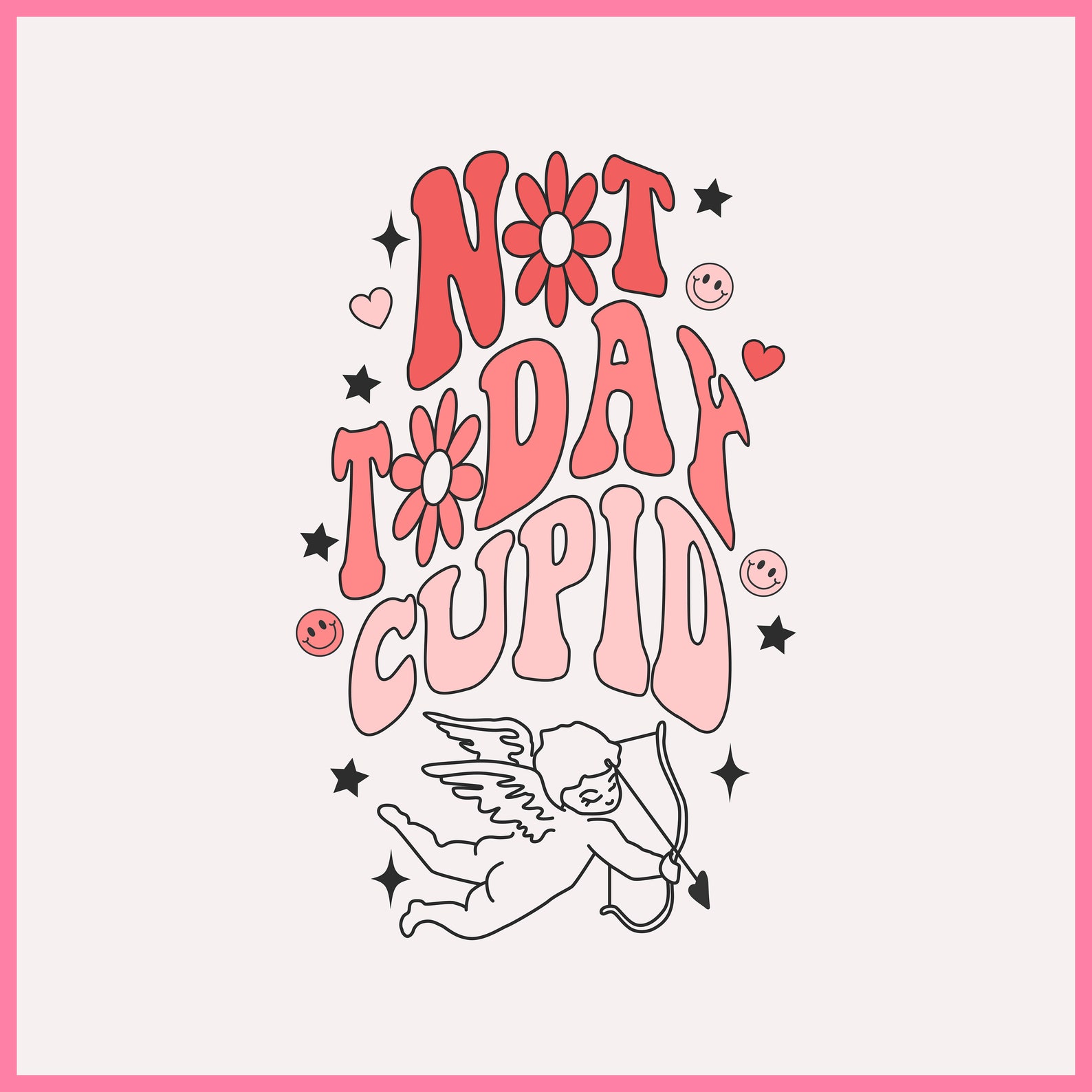 Not Today Cupid Svg Png, Retro Trendy Hearts Png, Valentine Vibes Png ...