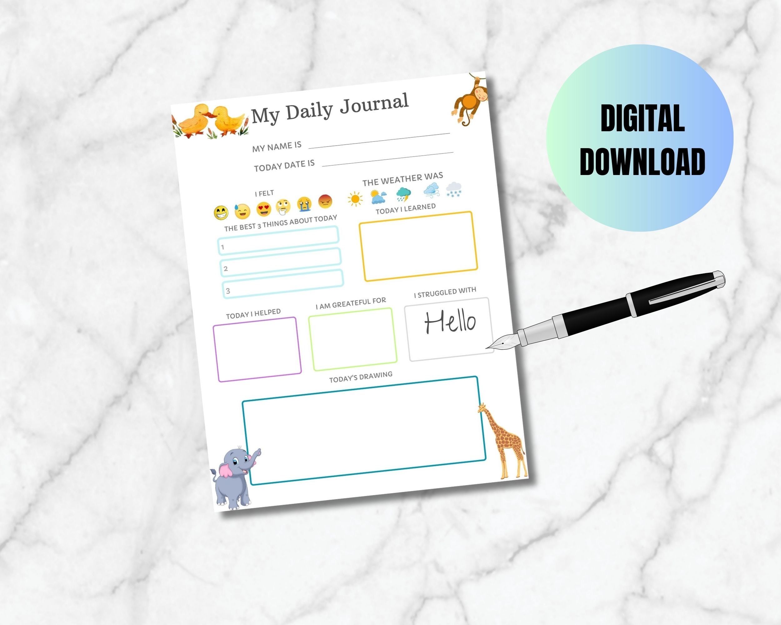 Kids Daily Journal Printable Journal for Kids Diary for Children Kids ...