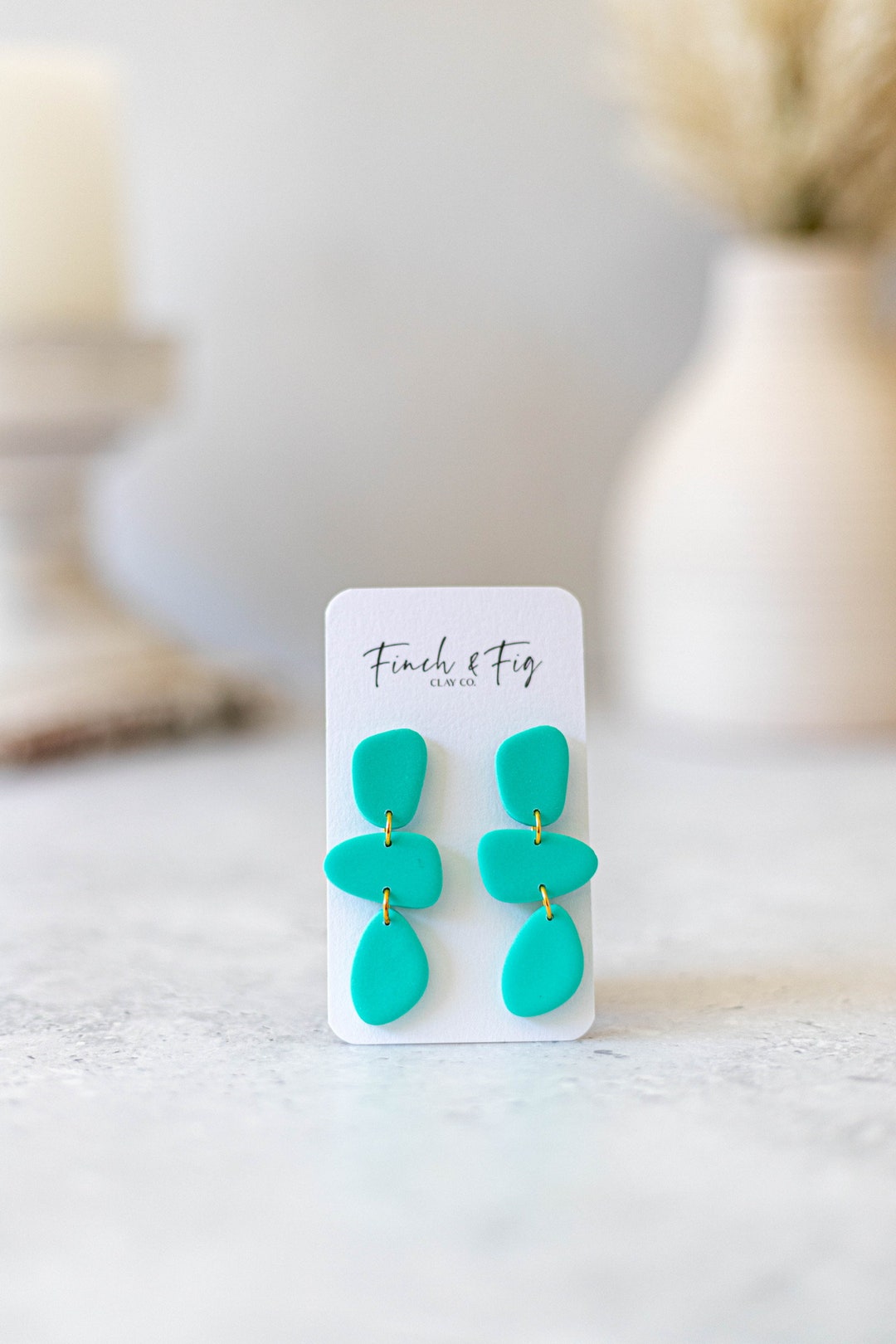 Teal Blue Green Earrings, Bright Colourful Clay Earrings, Fun Summer ...