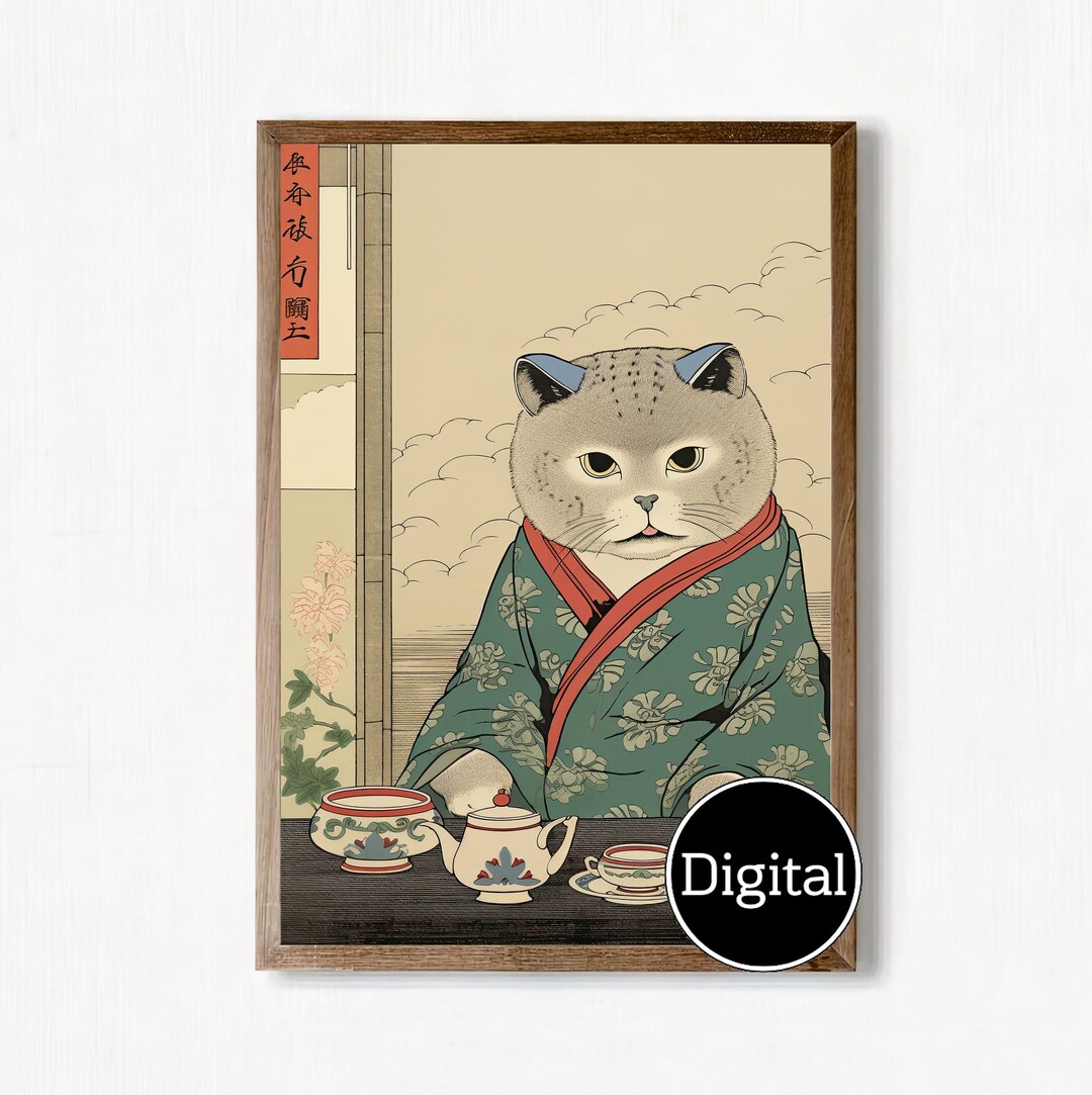 Japanese Ukiyo-e Printable Art Scottish Fold Cat Traditional Japanese ...
