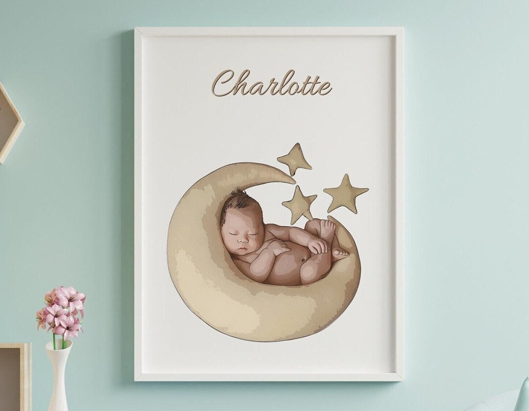 Custom Baby Portrait, Newborn Wall Art, Nursery Decor, Personalized ...