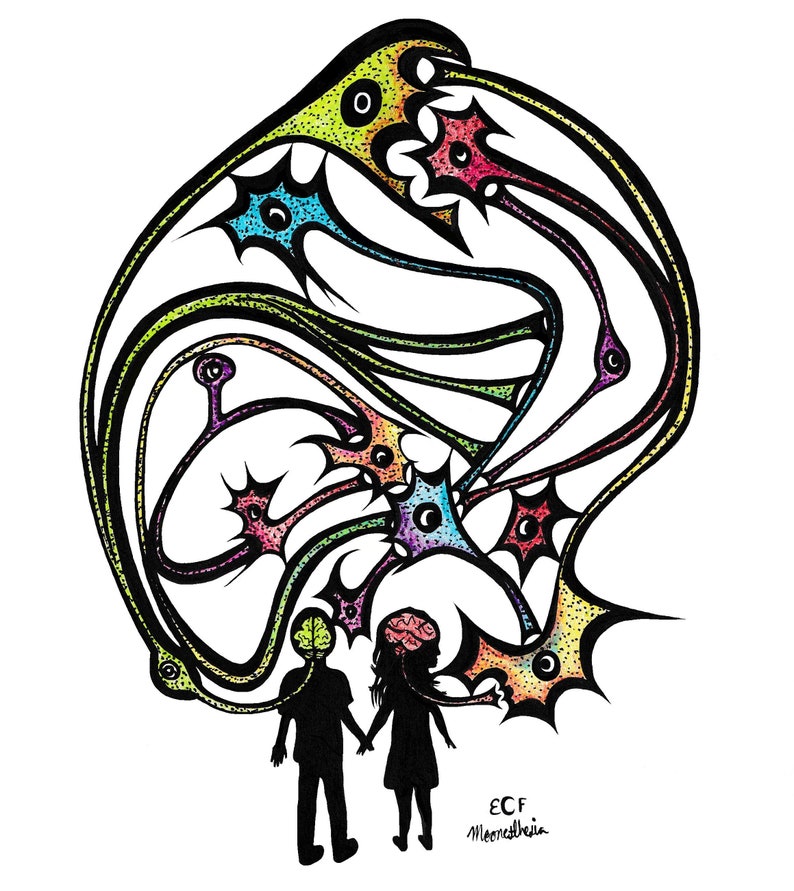 Best Friends Print, Neurons, Anatomy Art, Children, Ink Drawing, Crayon ...