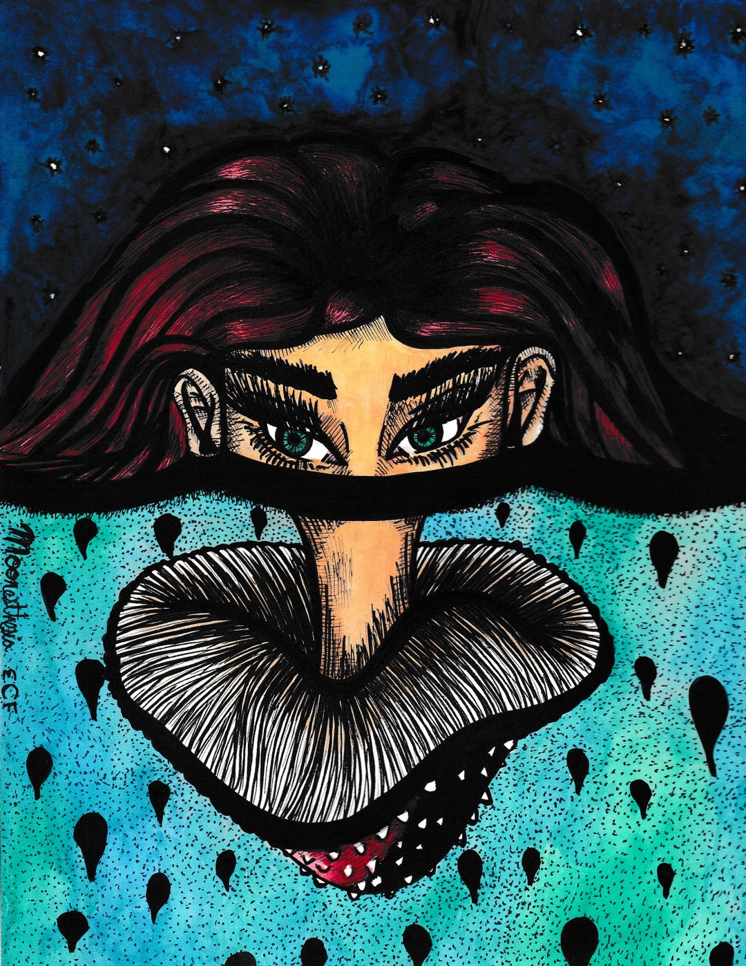 Mushroom Rain, Cottagecore Art, Watercolor, Ink, Pen, Giclee Print on ...